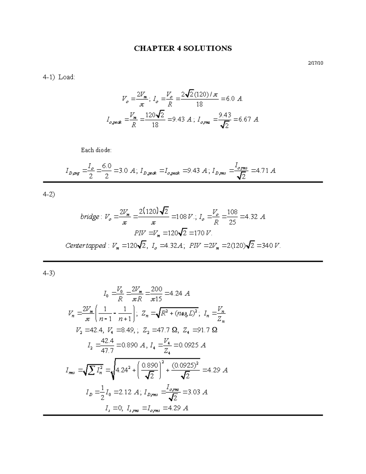 CH4 Solutions for Power Electronics (Course Code: Chap004) - Studocu