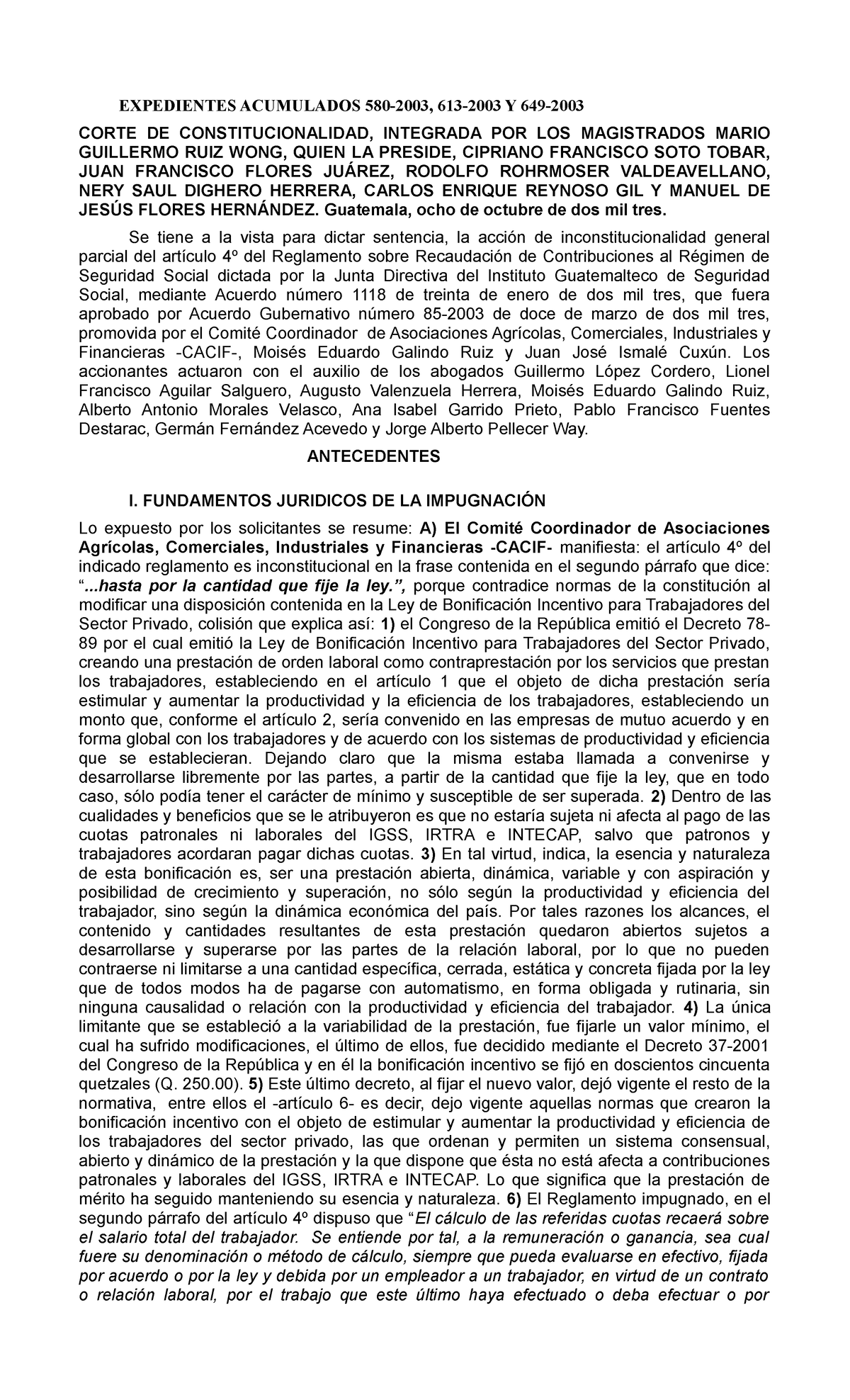 Bonificación Incentivo y su No Afectación al IGSS - Exp 613 y 649-2003 ...