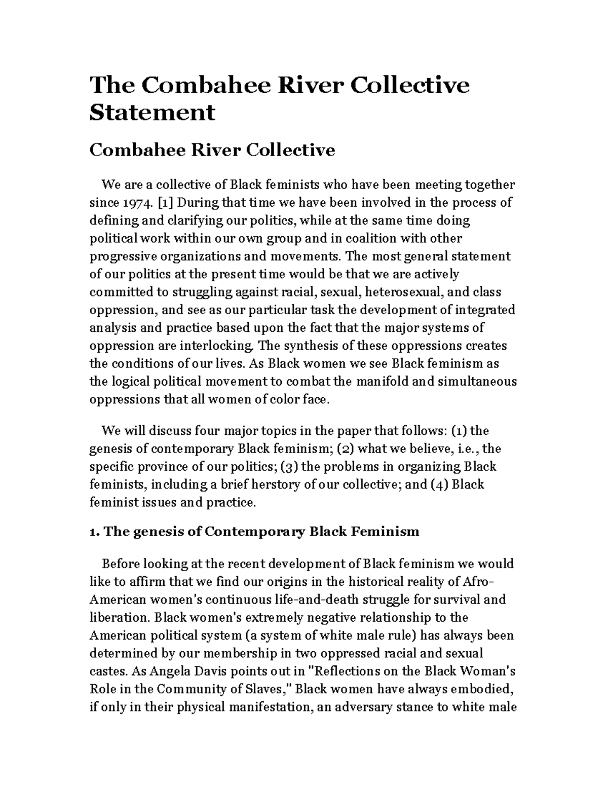 The Combahee River Collective Statement: Origins & Struggles of Black ...