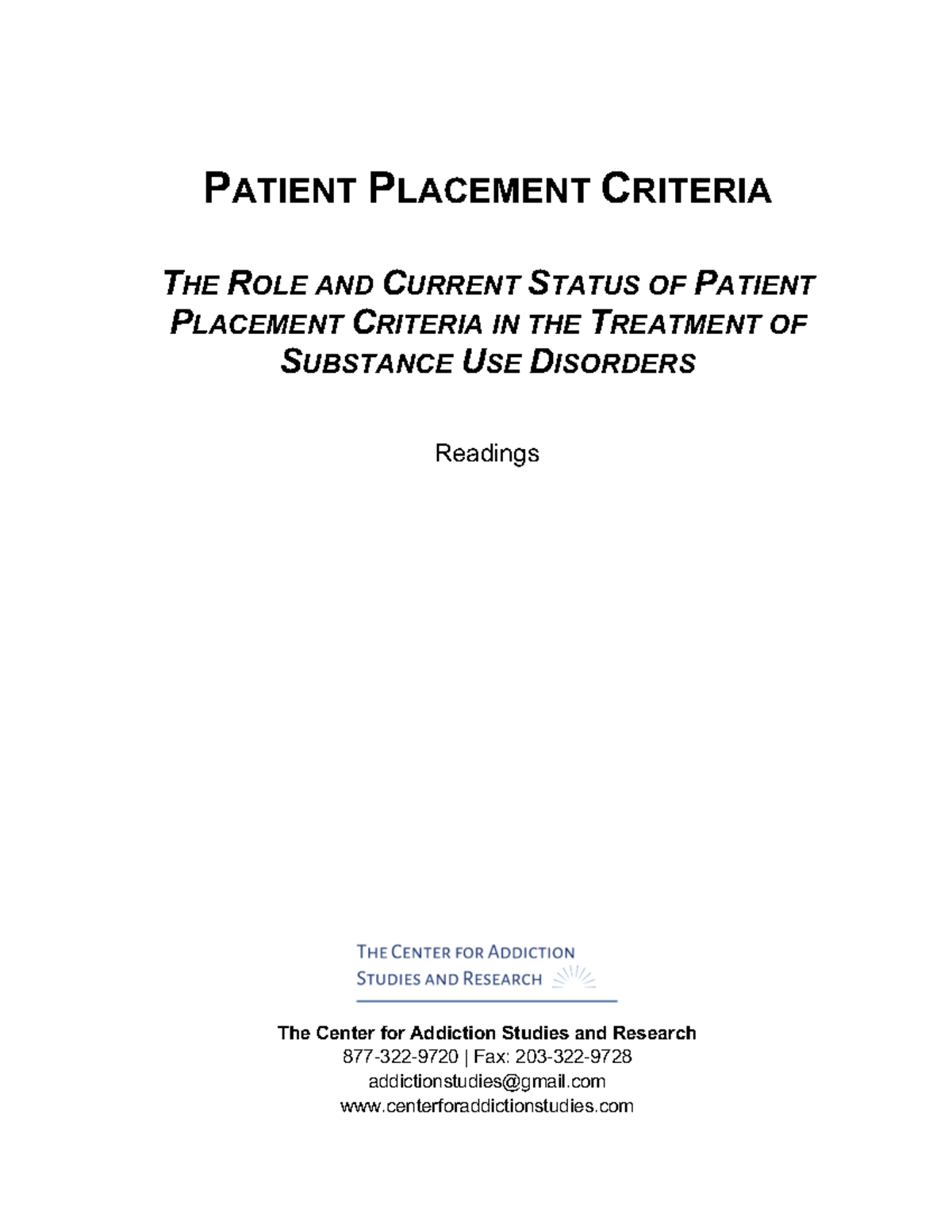 Patient Placement Criteria in AOD Treatment: Current Insights and Roles ...