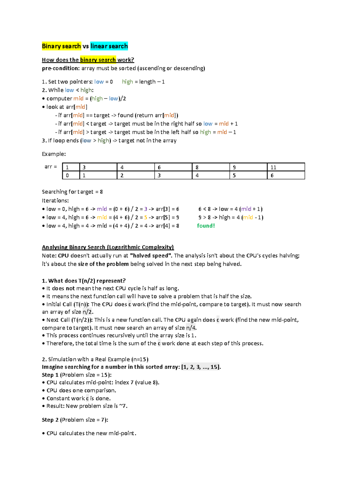 Binary Search vs Linear Search: Analyzing Efficiency and Methods - Studocu