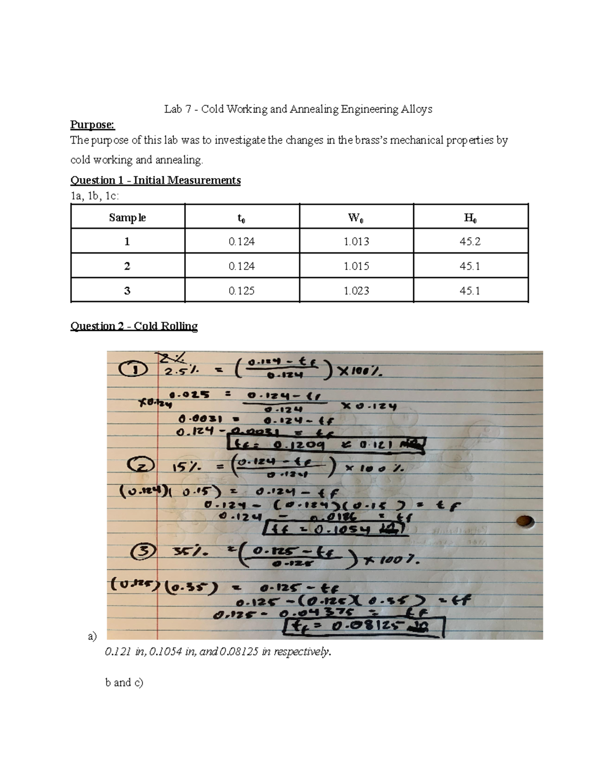 Lab 7 - Cold Work and Annealing - Lab 7 - Cold Working and Annealing ...