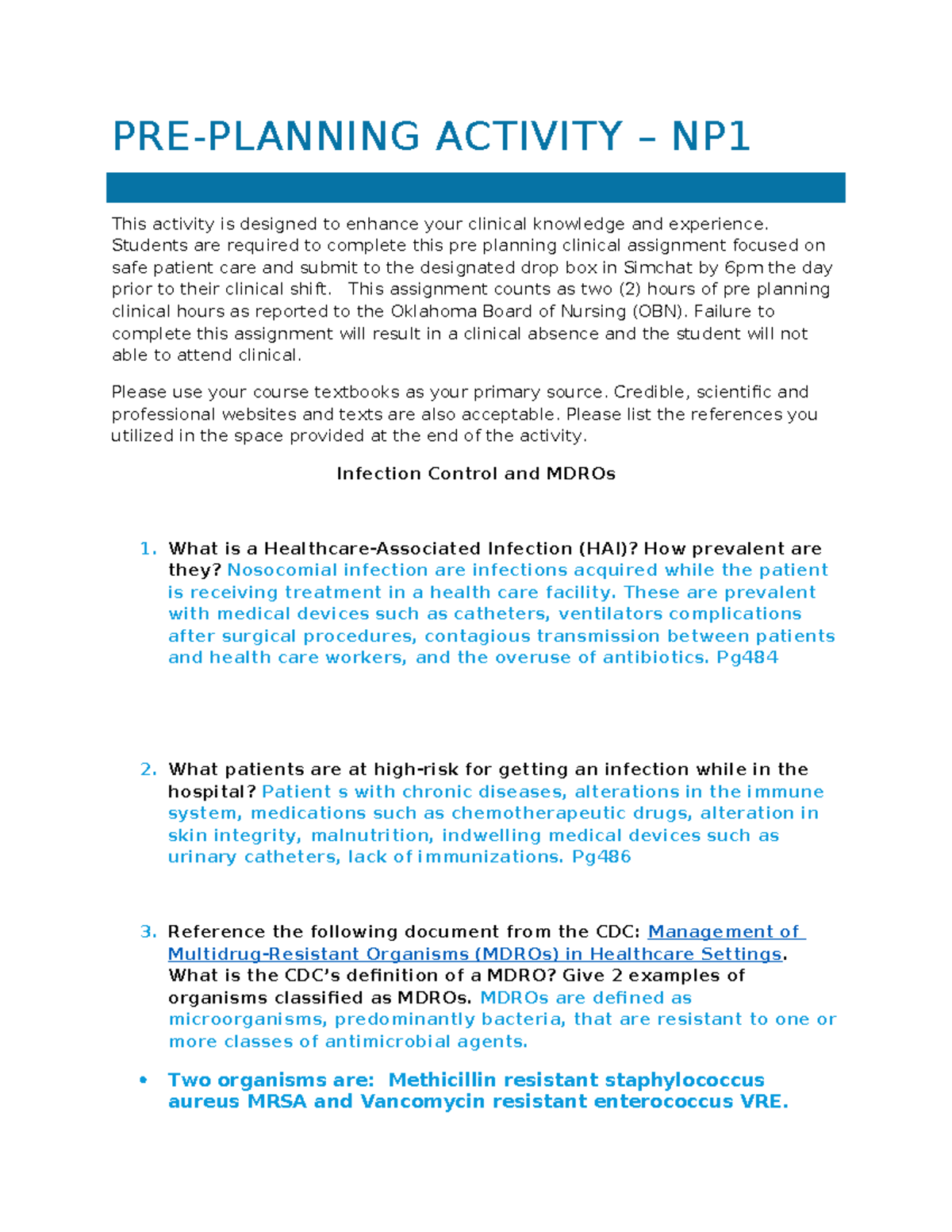NP 1 Pre-Plan: Infection Control Strategies and Best Practices - Studocu