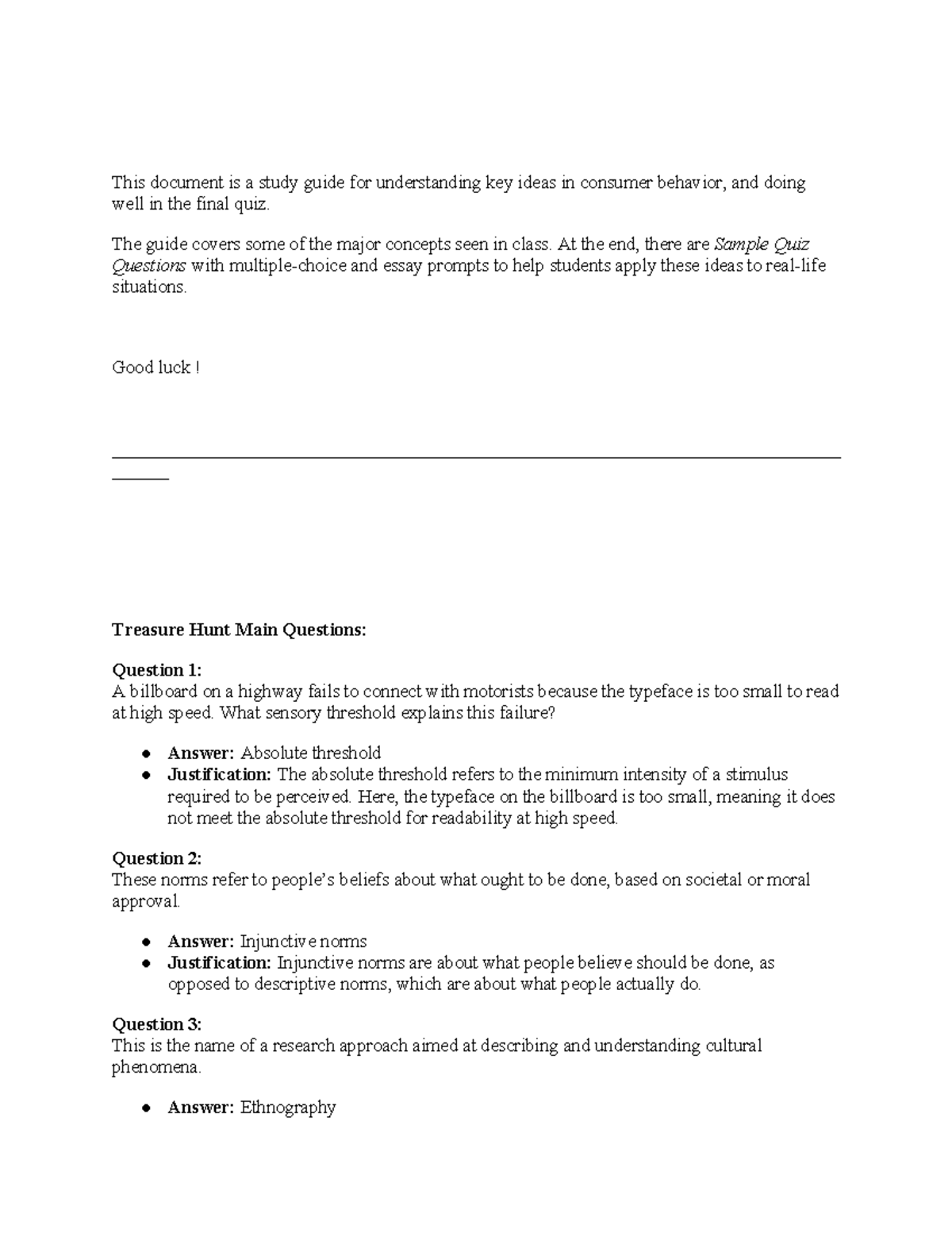 Consumer Behavior Quiz Review - Key Concepts and Practice Questions ...