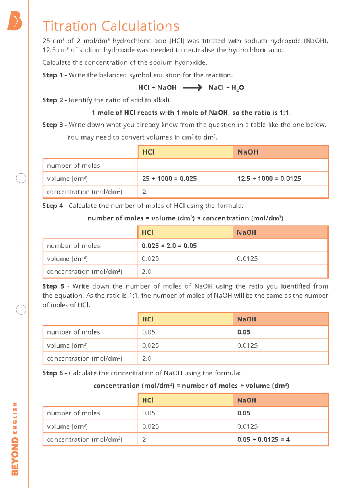 Titration Calculations for HCl and NaOH: Chem 101 Guide - Studocu