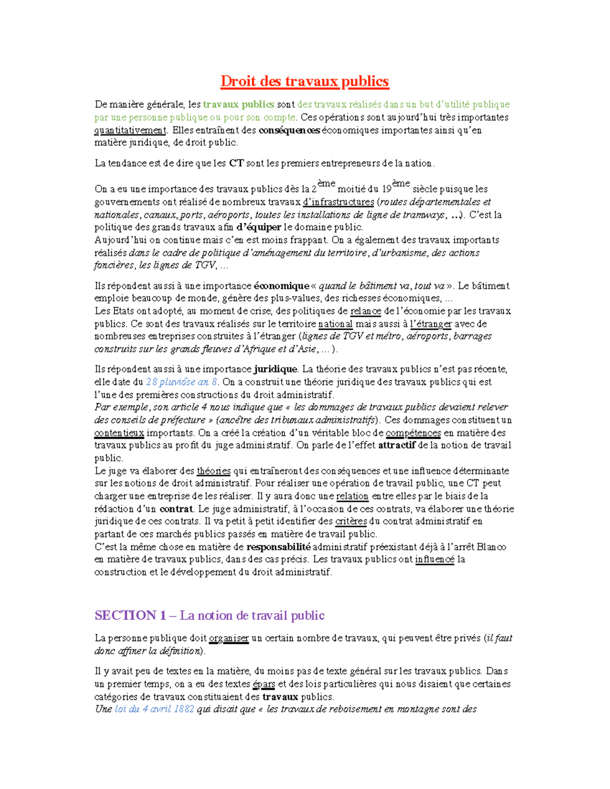 Droit des Travaux Publics : Concepts et Réglementations Essentielles - Studocu