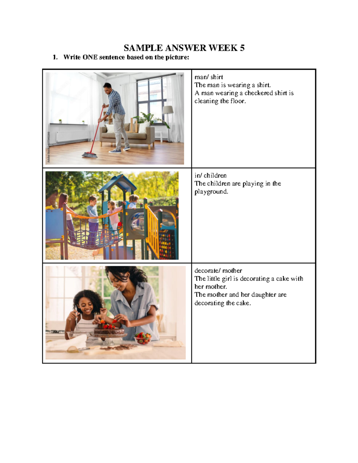 Sample answer week 5 - SAMPLE ANSWER WEEK 5 Write ONE sentence based on ...