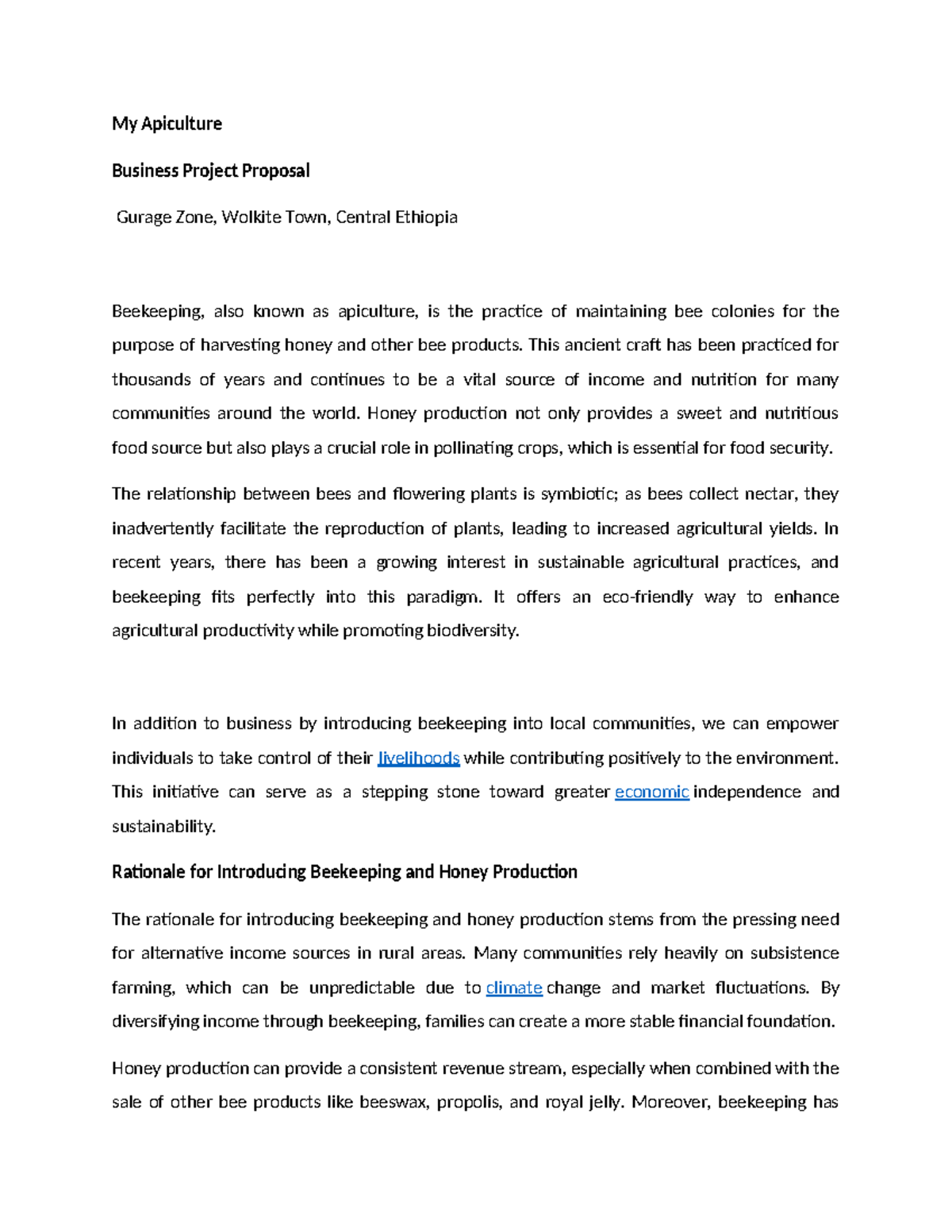 Apiculture Business Proposal: Honey Production in Gurage Zone, Ethiopia ...