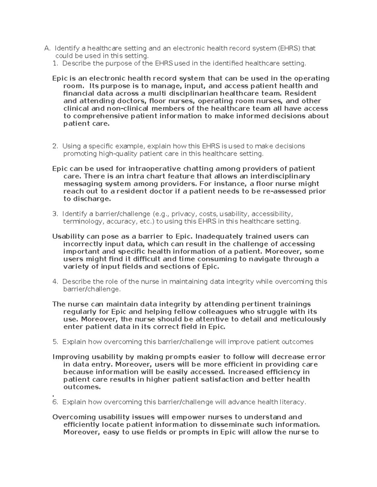 BXN1 — Task 1: EHRS in Healthcare Settings and Patient Care - Studocu