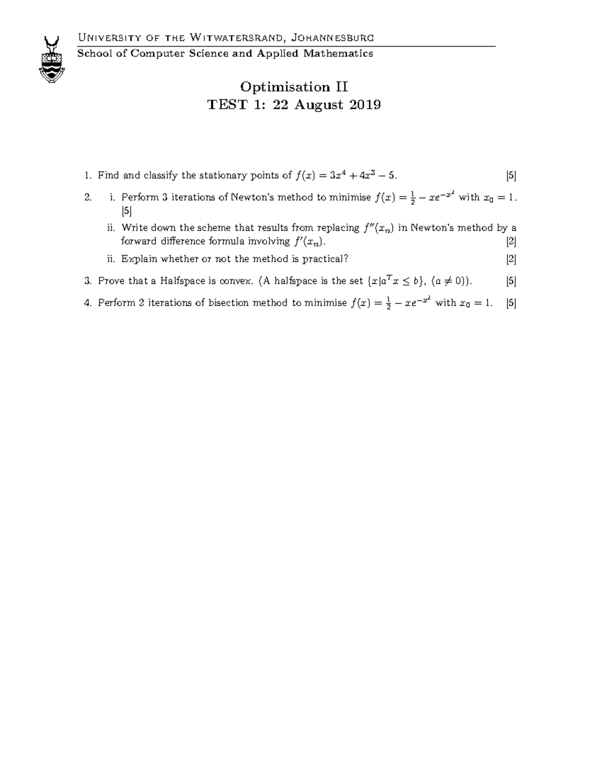 APPM2007 Optimisation II Test 1 - Stationary Points & Methods - Studocu