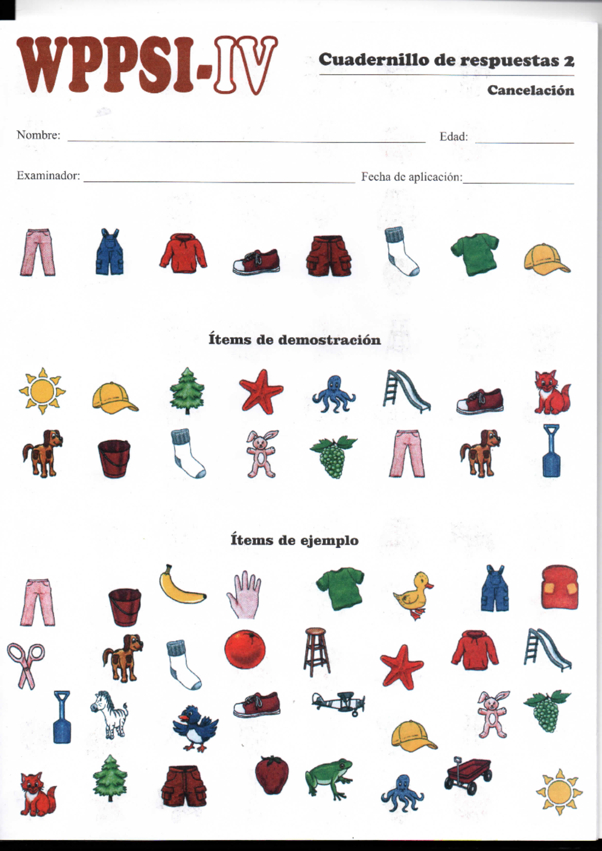 Wppsi IV, cuadernillo de respuestas subprueba cancelación - Evaluación ...