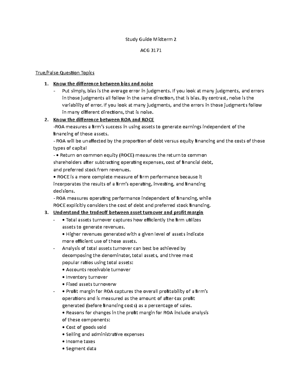 Midterm 2 Study Guide - ACG 3171: Key Concepts & Formulas Review - Studocu