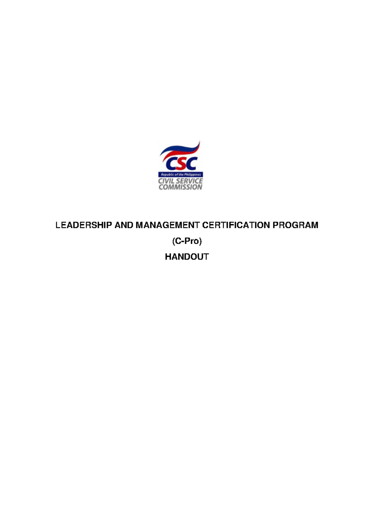 C-Pro Leadership & Management Certification Program Handout - Studocu