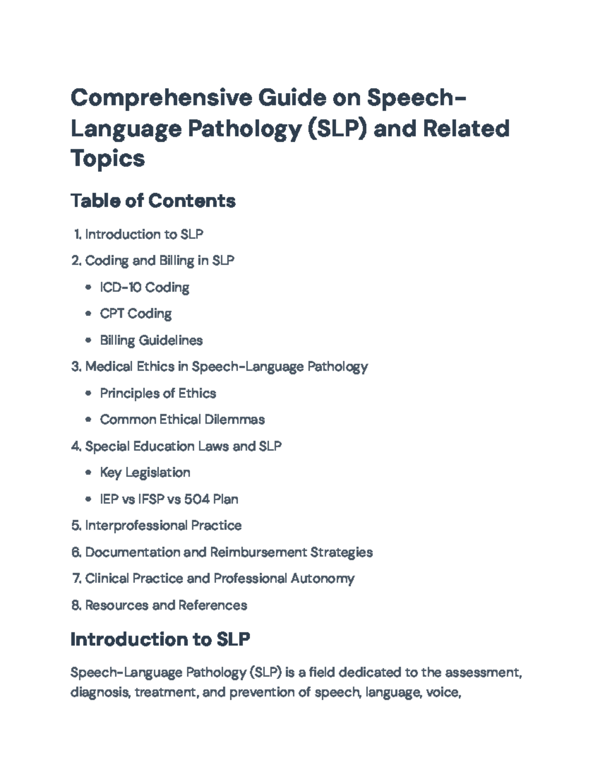 Comprehensive Guide to SLP Ethics, Coding, and Best Practices - Studocu