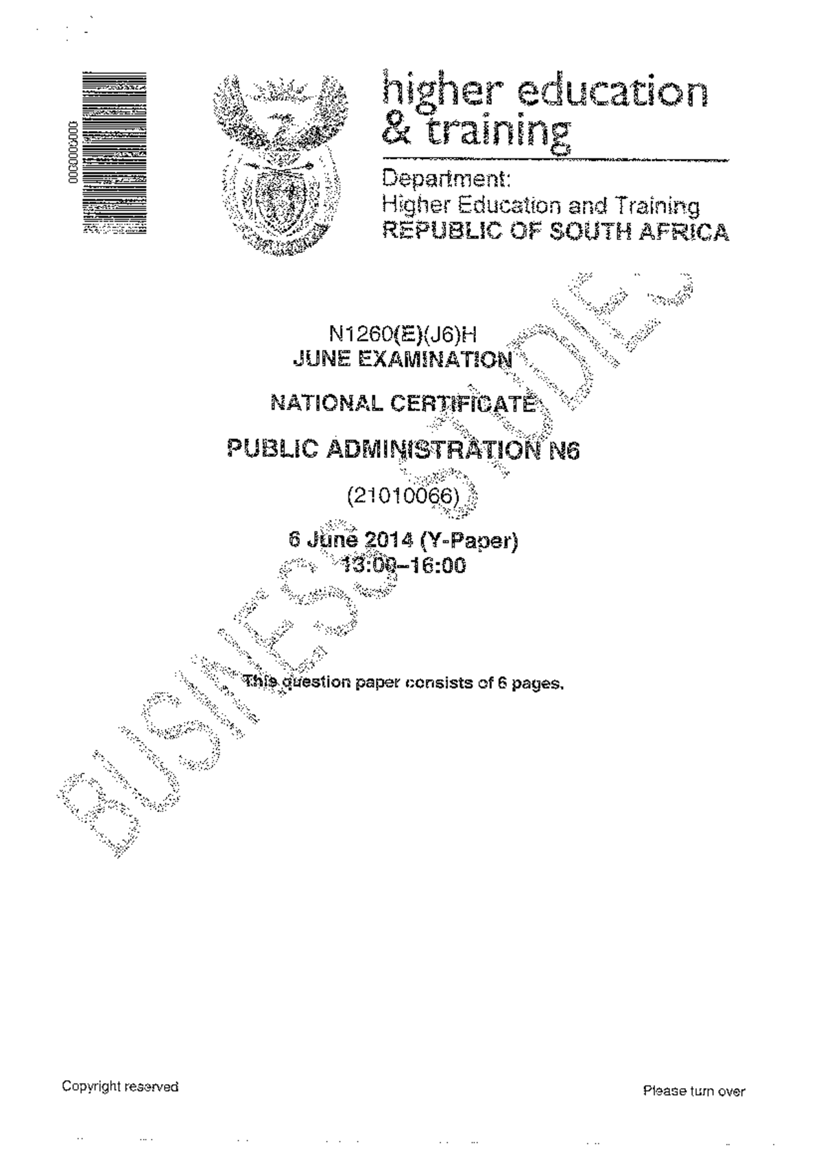 N6 Public Administration June 2014 - higher education training ...