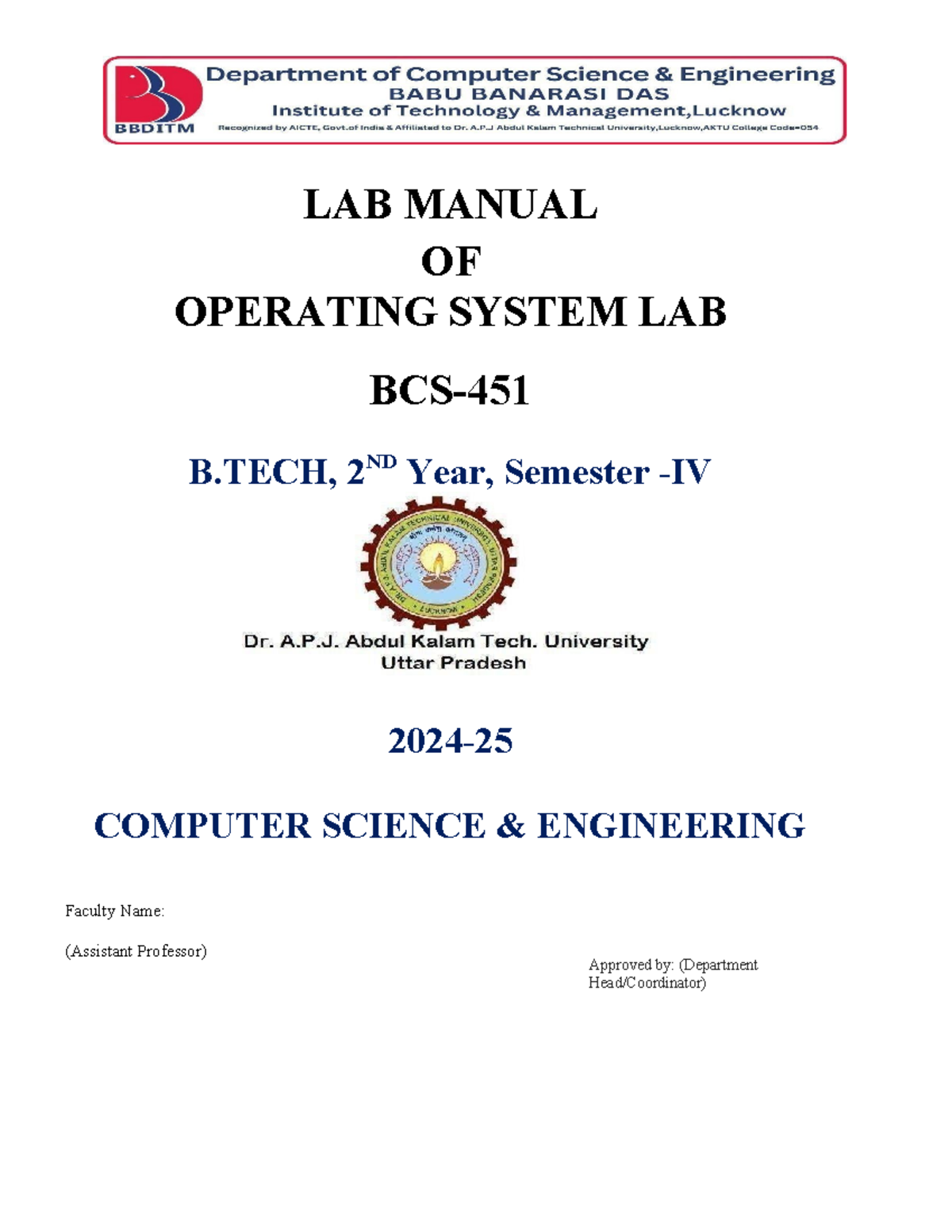 OS Lab Manual BCS 451: Practical Guide for 2nd Year CSE Students - Studocu