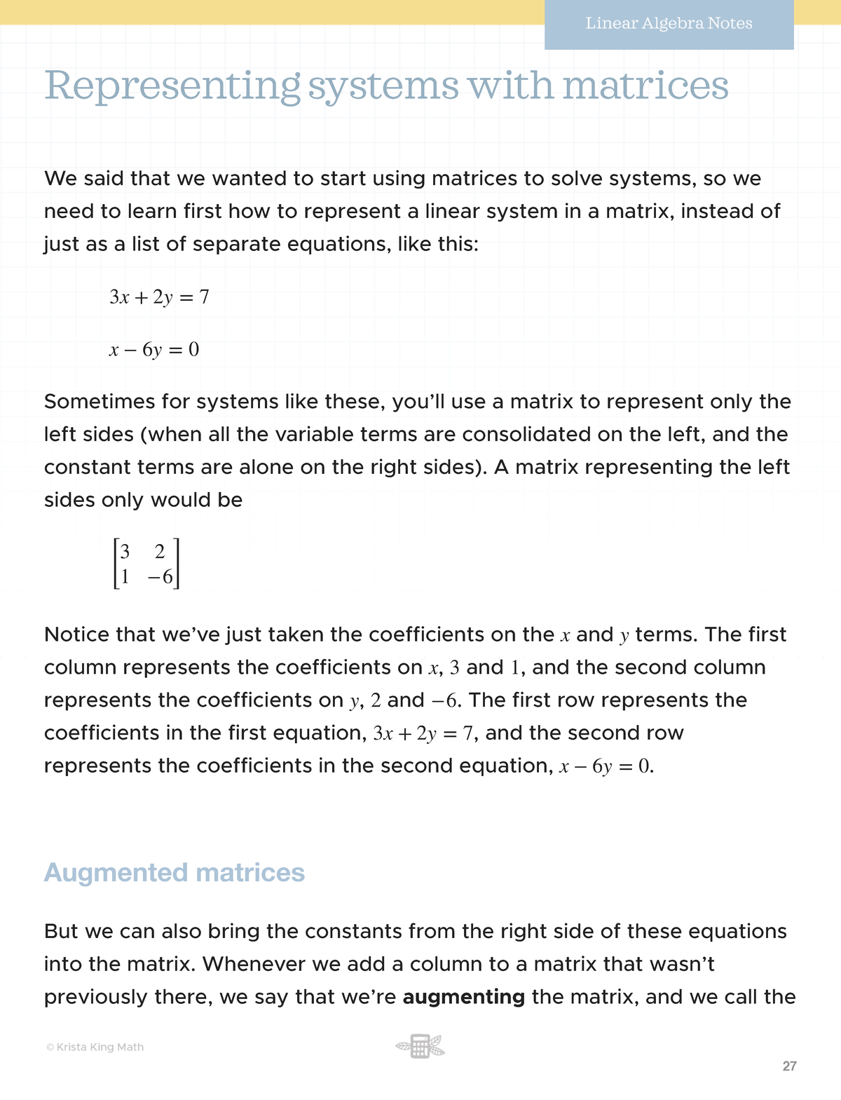 13 - Final Exam: Representing Linear Systems with Matrices - Studocu