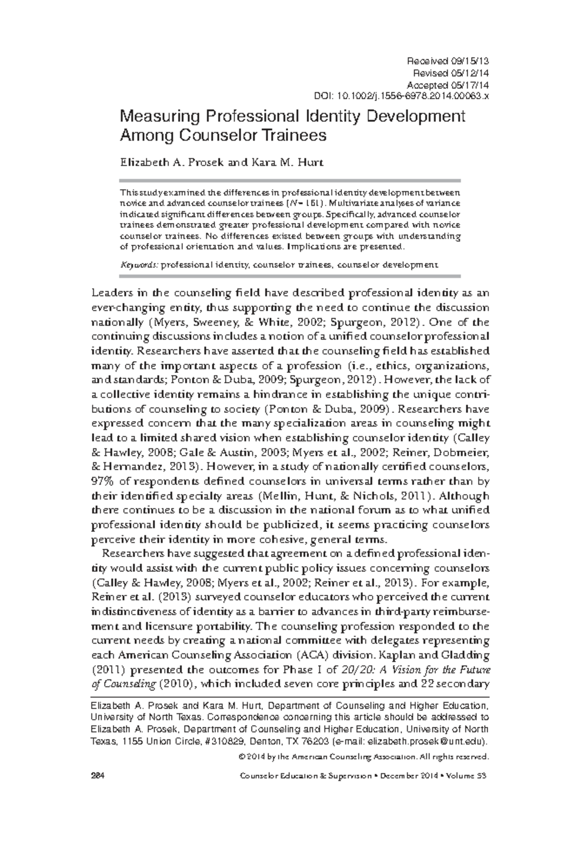 Measuring Professional Identity Development in Counselor Trainees (EDUC ...