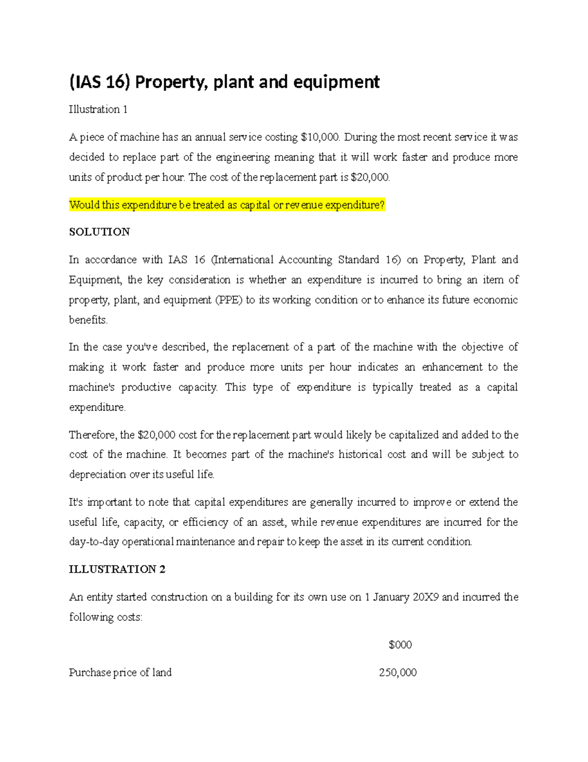 IAS 16-PPE: Capital vs Revenue Expenditure Q&A Insights - Studocu