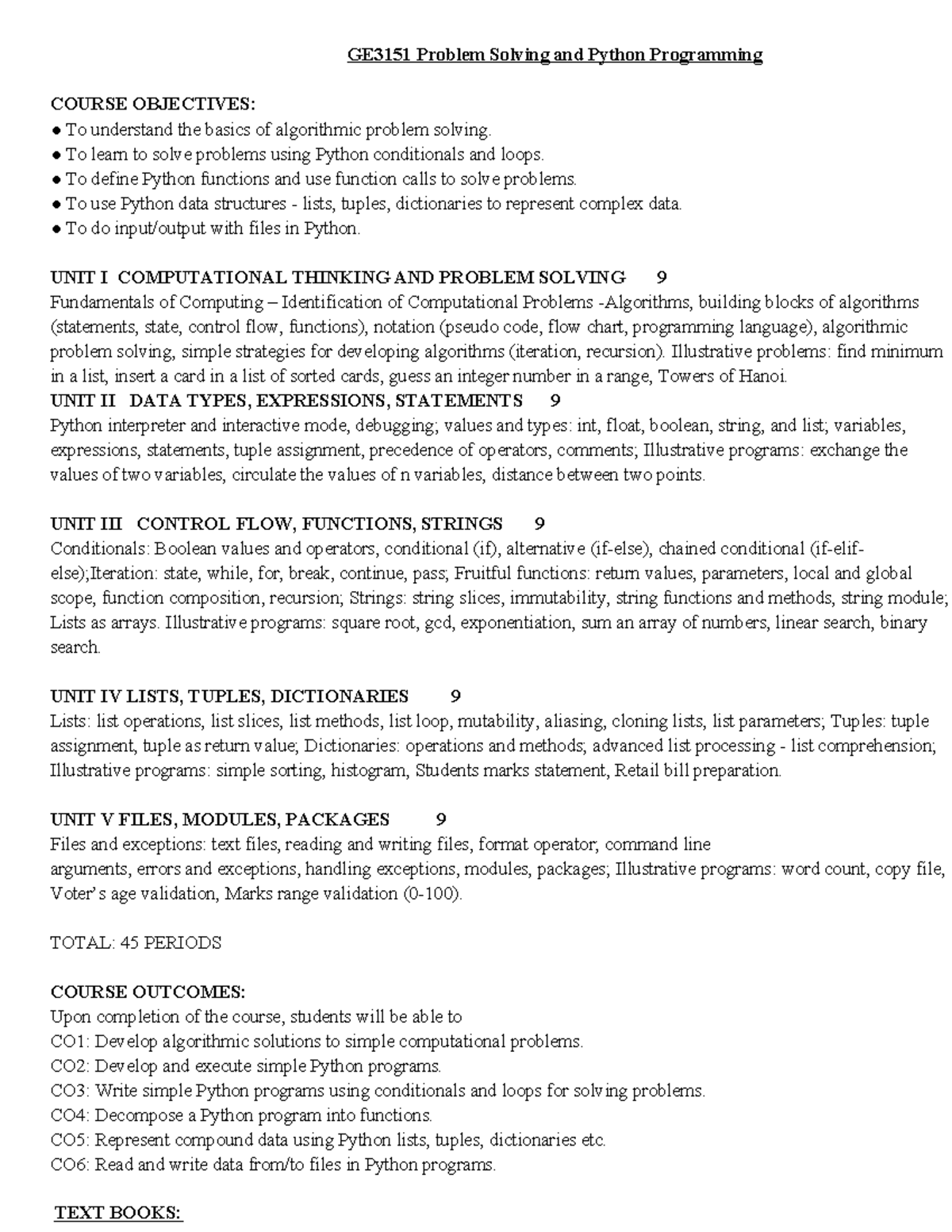 Python unit 1 - PSPP - GE3151 Problem Solving and Python Programming ...