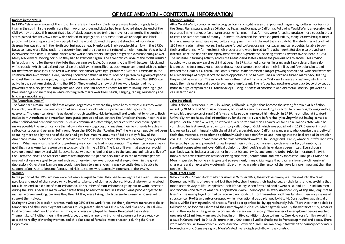 OMAM Context: Racism, the American Dream, and the Great Depression ...