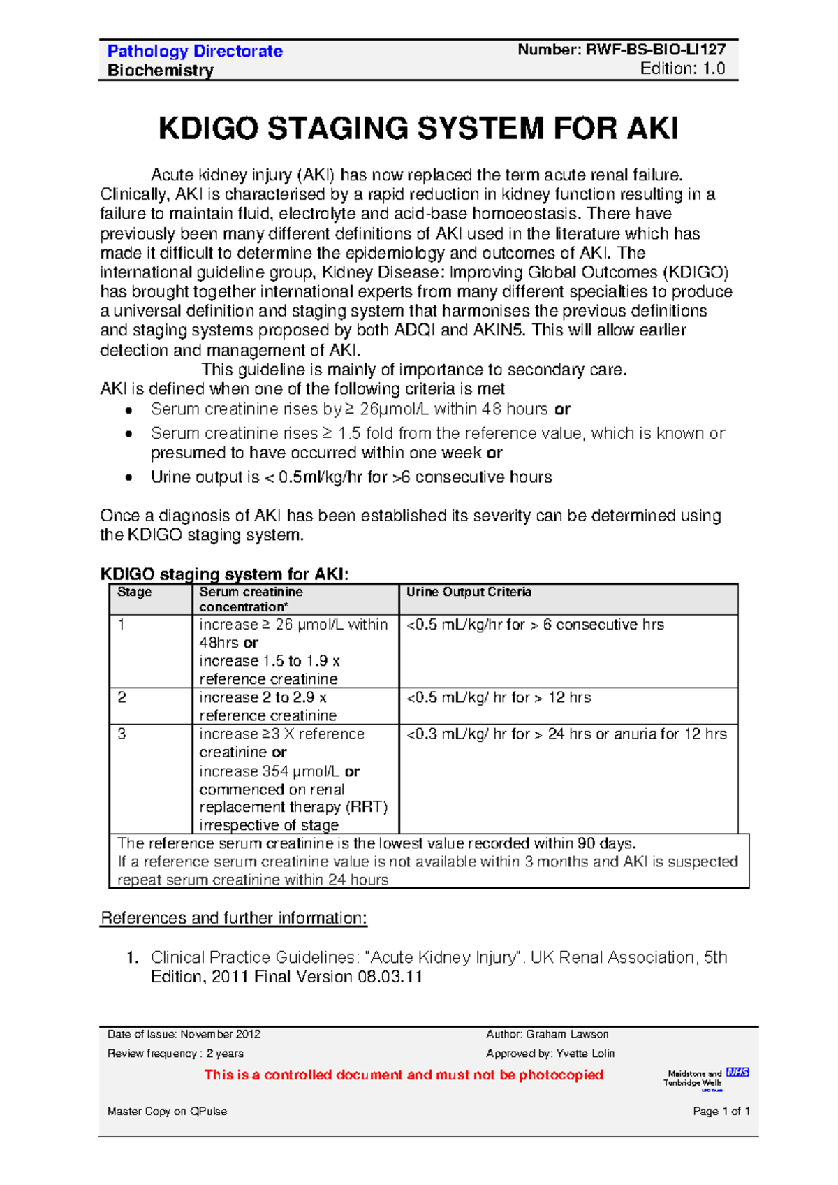 KDIGO Staging System for AKI: Comprehensive Overview and Guidelines ...