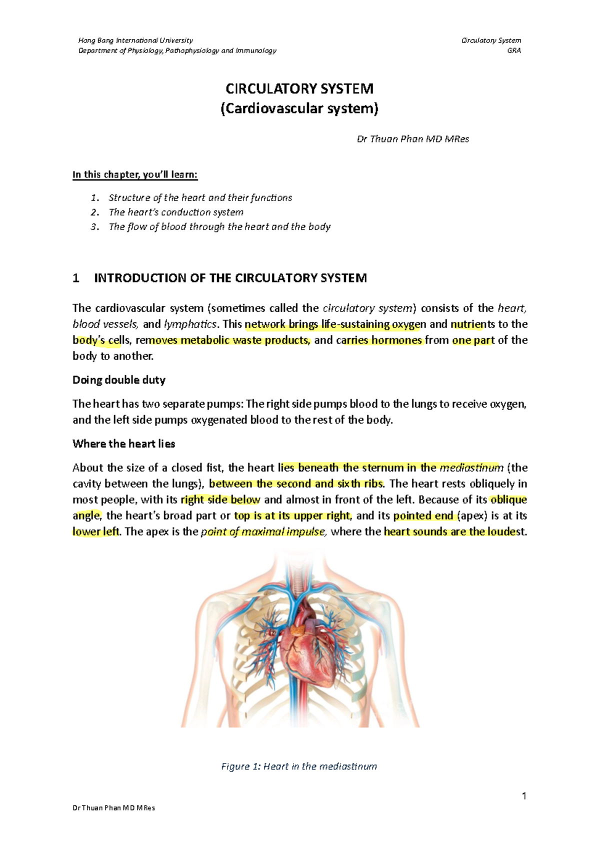 Circulatory System - Department of Physiology, Pathophysiology and ...