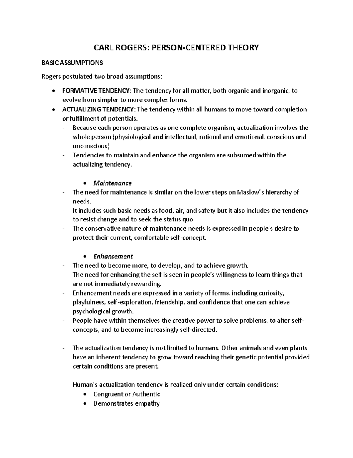 CARL Rogers: A Comprehensive Overview of Person-Centered Theory - Studocu