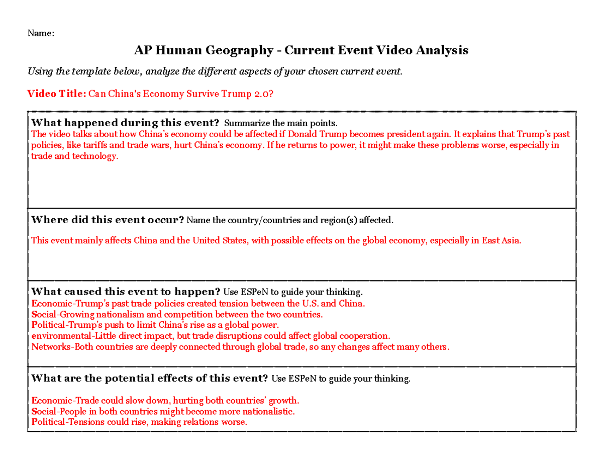 Copy of APHG Current Events Analysis Template (14) - Name: AP Human ...