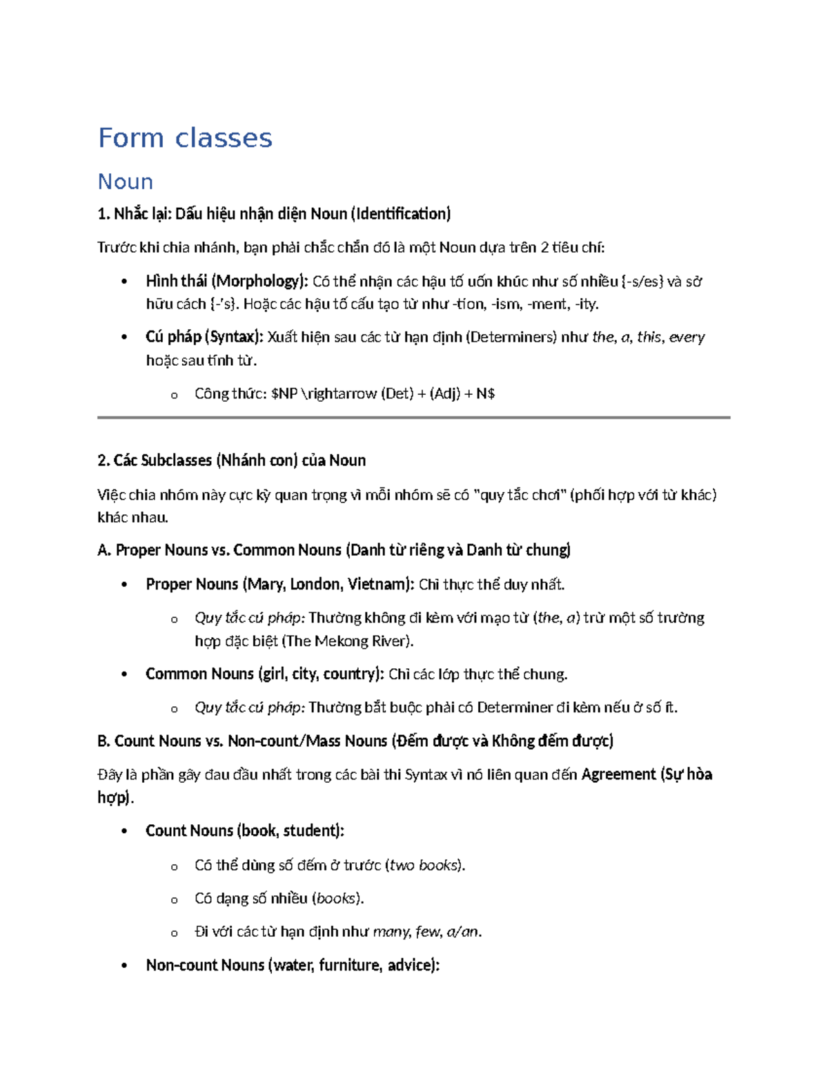 Form Classes of Nouns and Adjectives in Syntax (Syntax 101) - Studocu