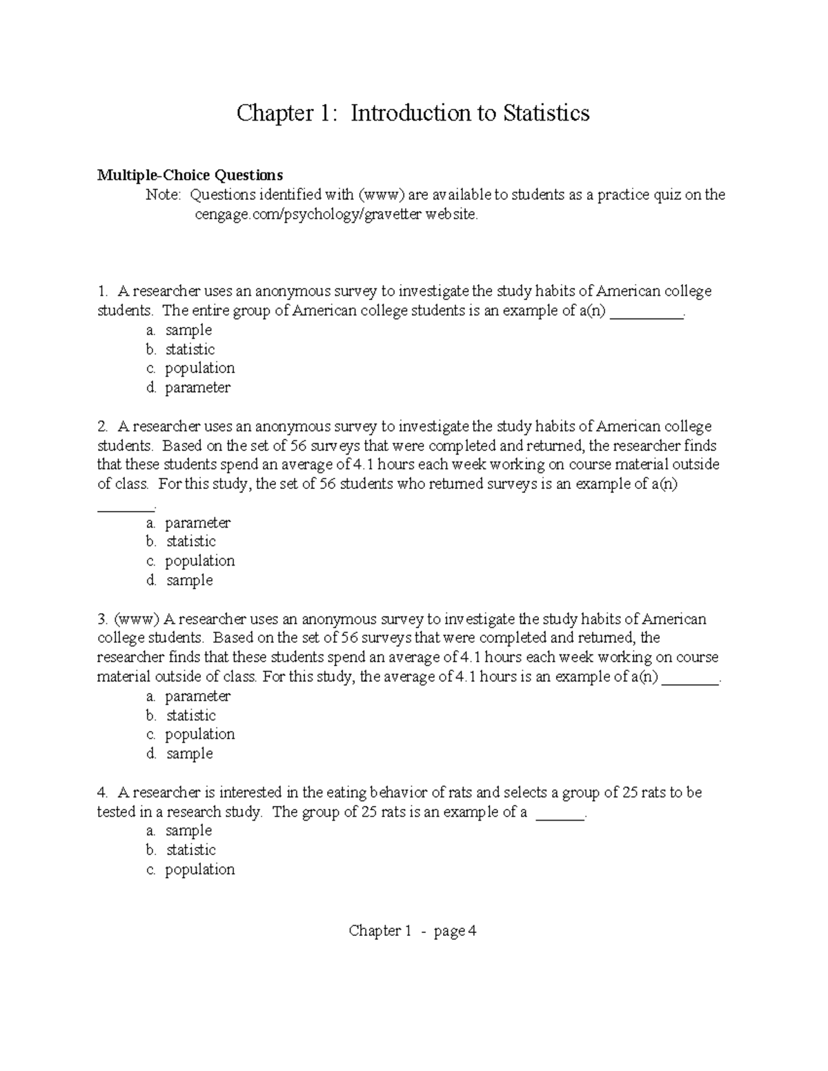 Chapter 1 Worksheet: Intro to Statistics Lecture Notes - Studocu