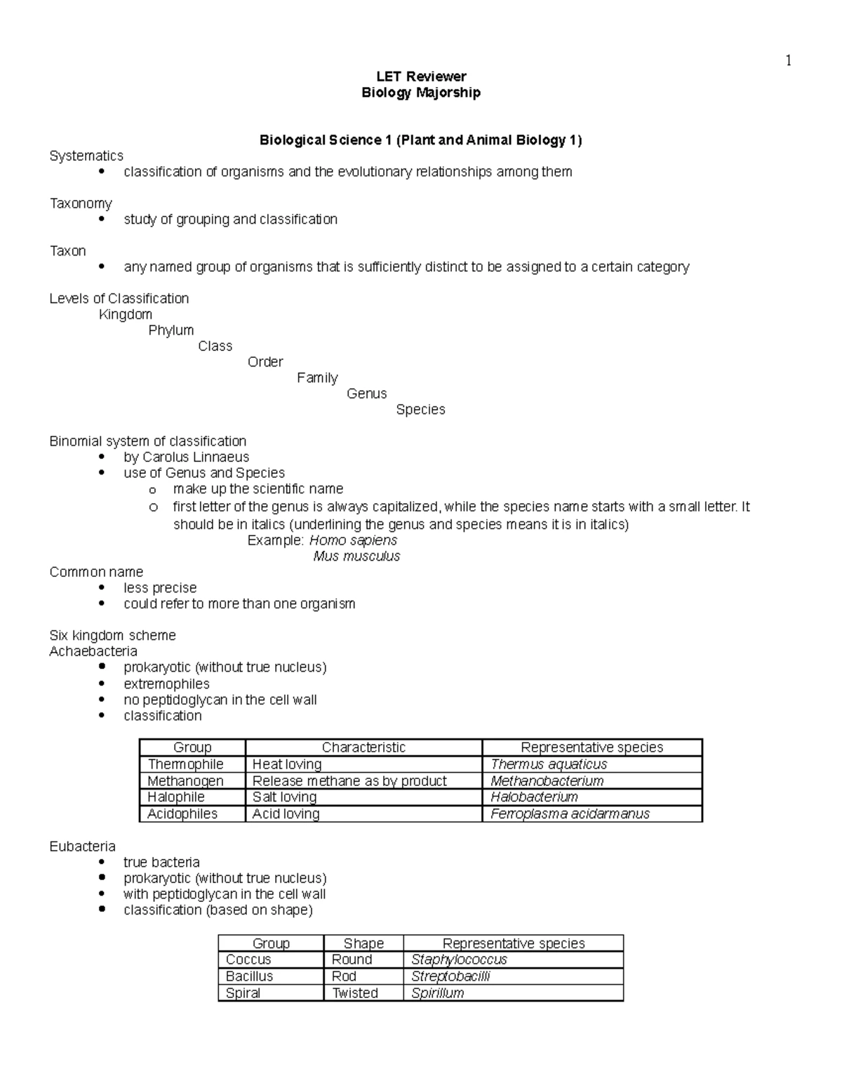 General Biology 1 Reviewer - GENERAL BIOLOGY 1 Biology – is a study of ...