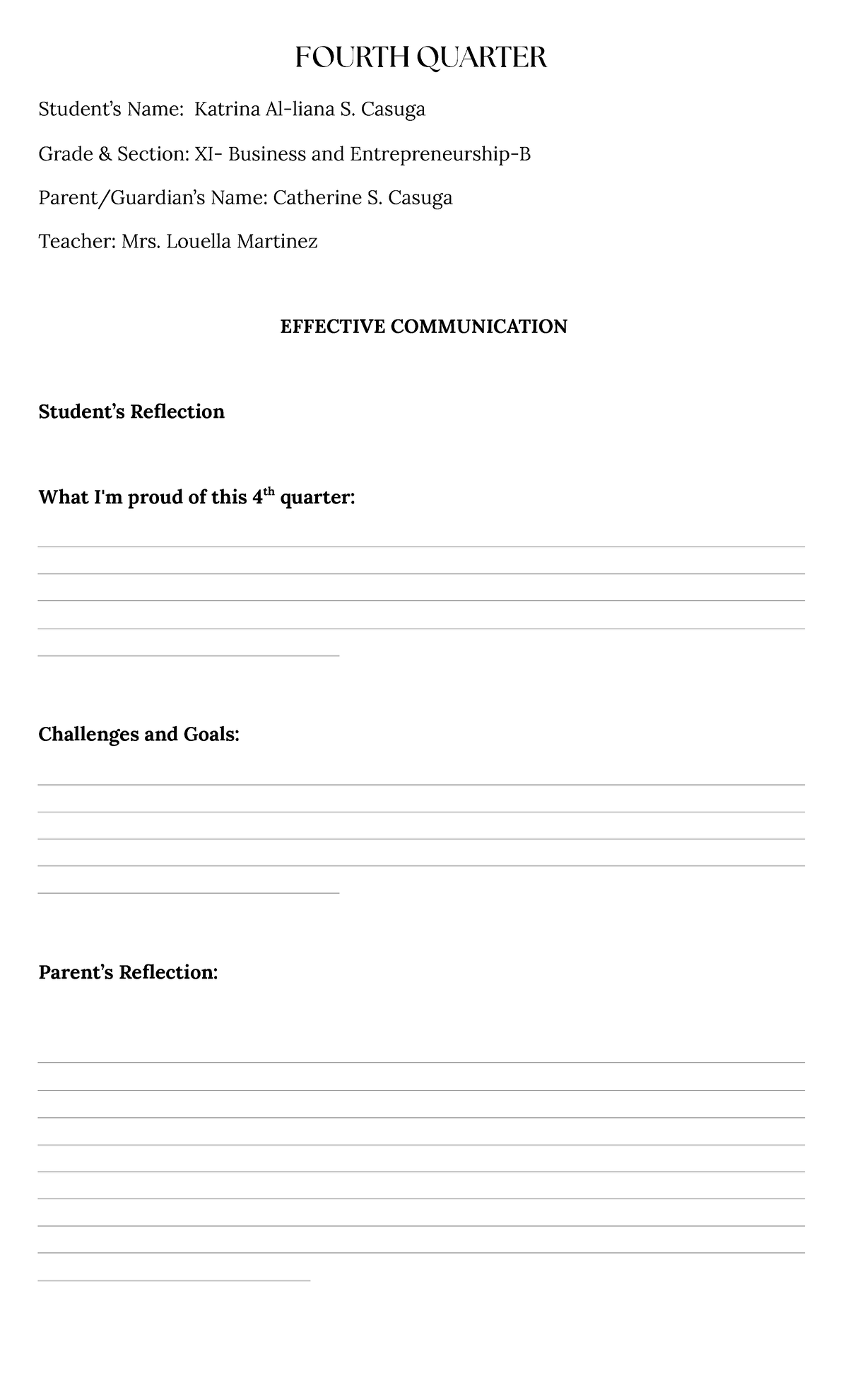 Quarterly Reflection Form - FOURTH QUARTER Student’s Name: Katrina Al ...