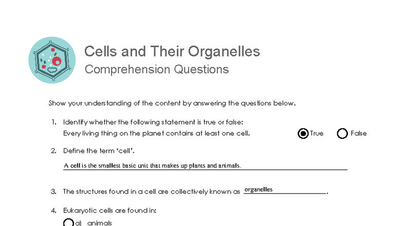 Biology Unit 1: Cells and Organelles Comprehension Questions - Studocu