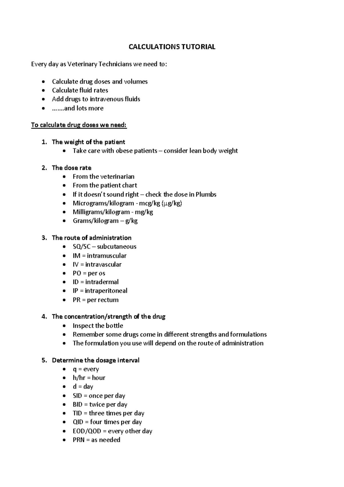 Calculations Tutorial for Veterinary Technicians (2021) - Studocu