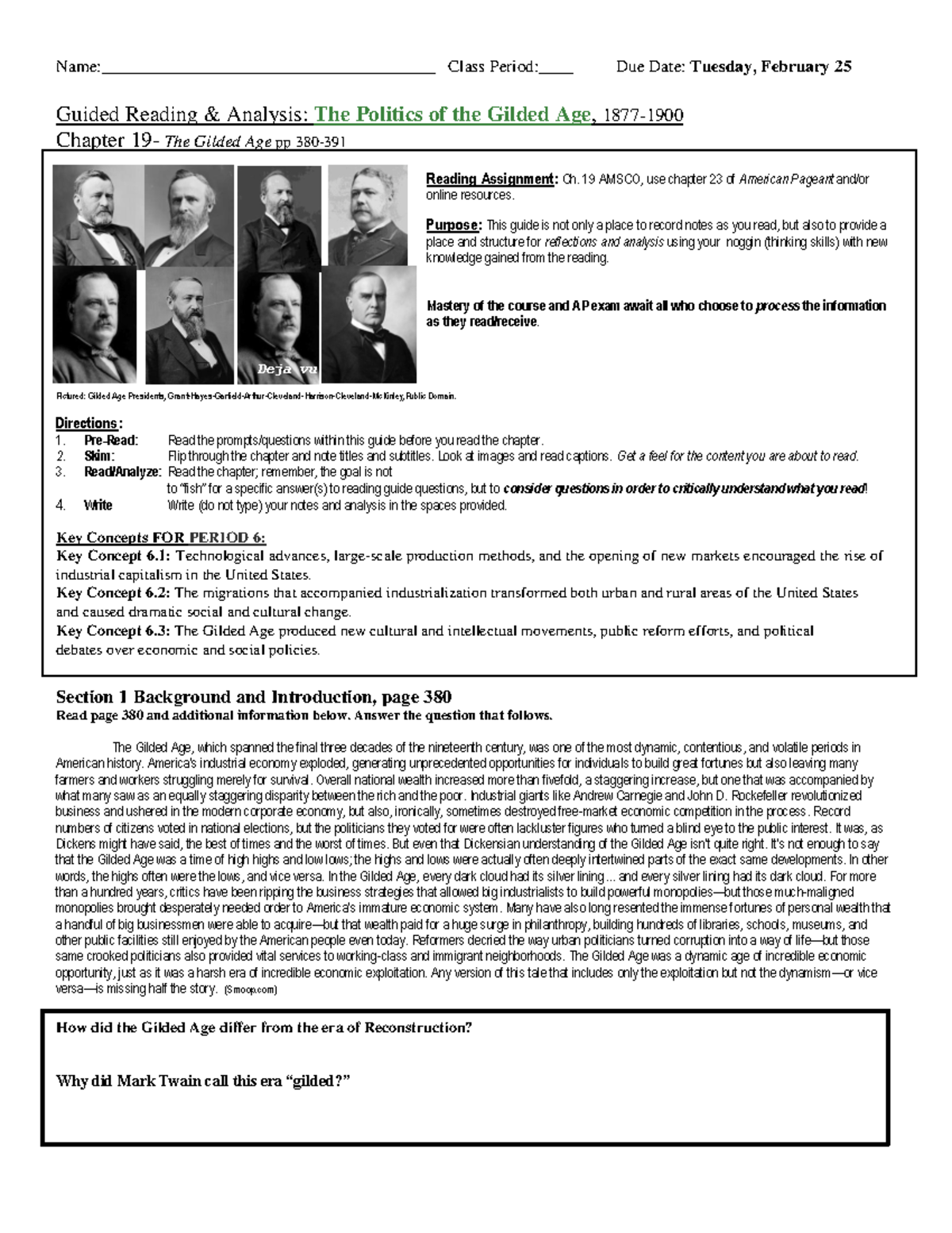 APUSH Guided Reading Analysis: The Gilded Age, Ch. 19 & 23 Notes - Studocu