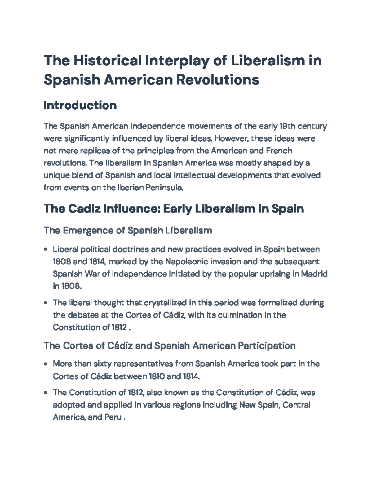 The Historical Role of Liberalism in Spanish American Revolutions - The ...