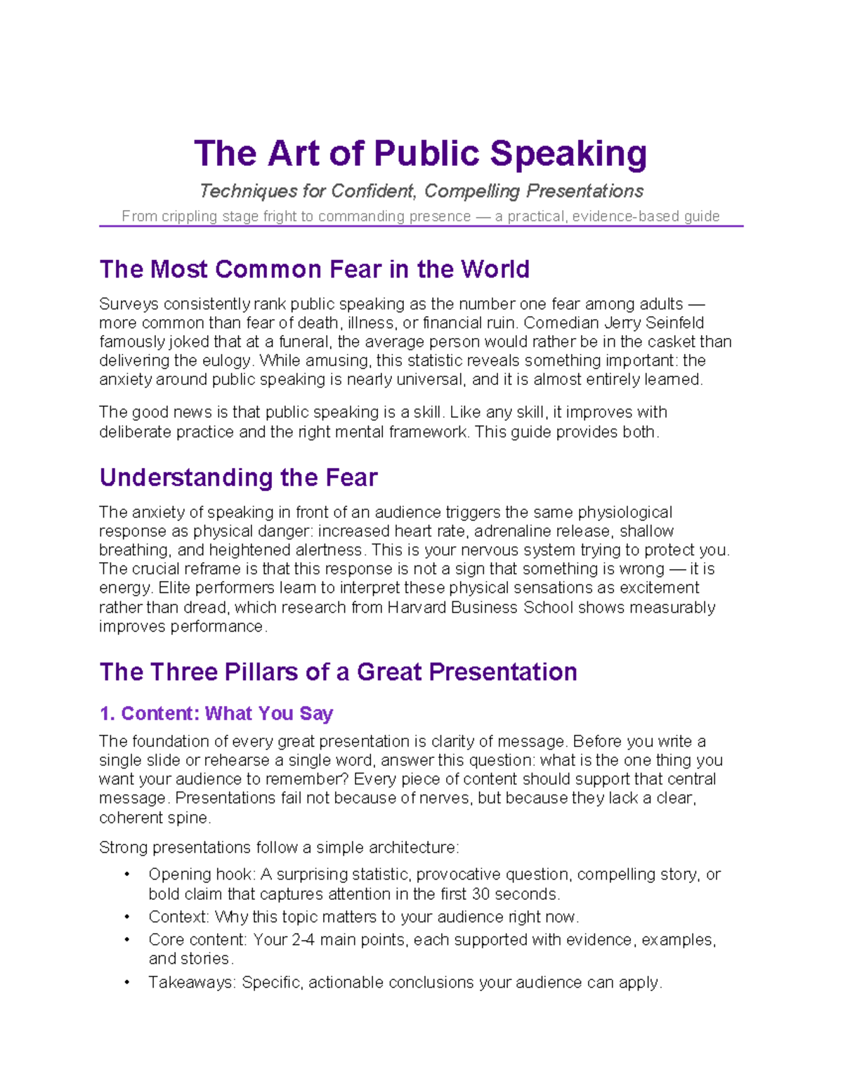 Public Speaking Techniques: Overcoming Fear & Mastering Delivery - Studocu