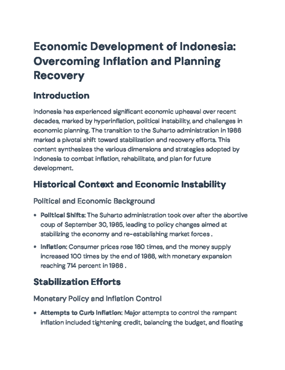 Economic Development of Indonesia: Inflation Control & Recovery ...