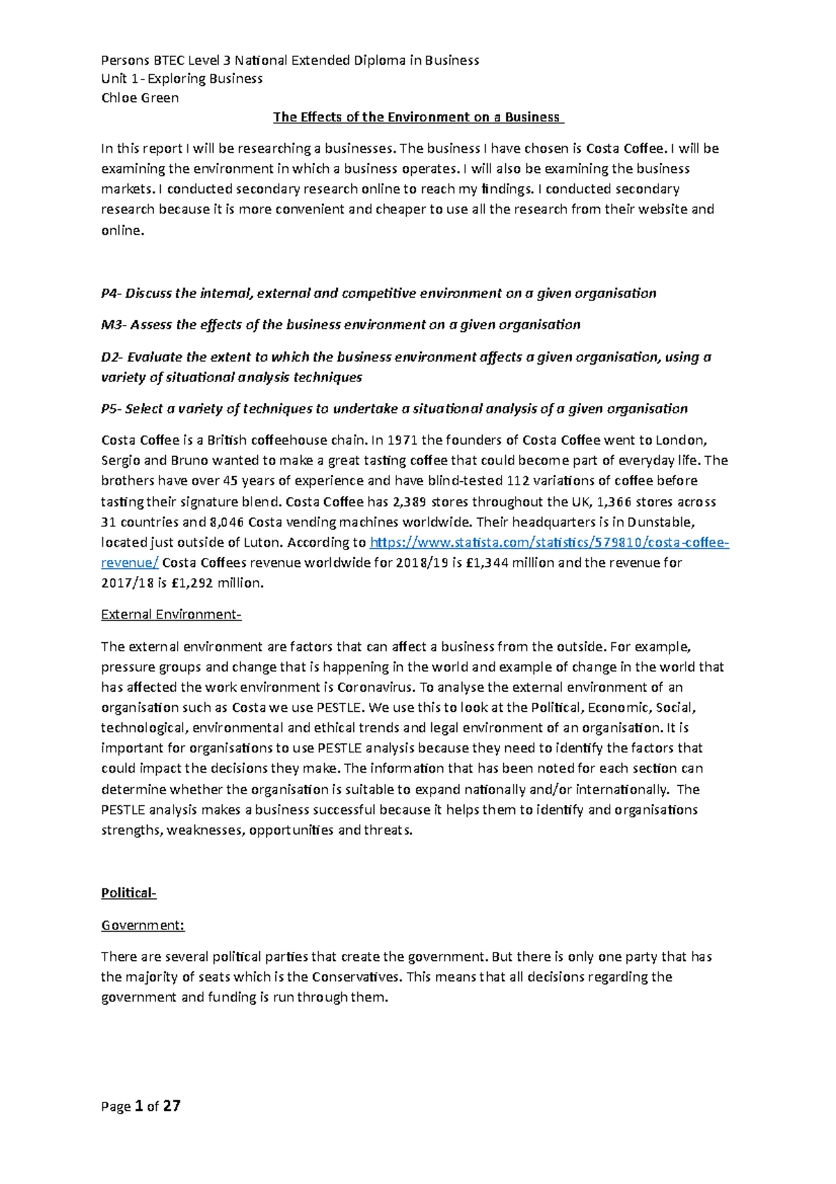 Level 3 Business Unit 1 Assignment 1 Unit One Exploring Business Assignment Title Features
