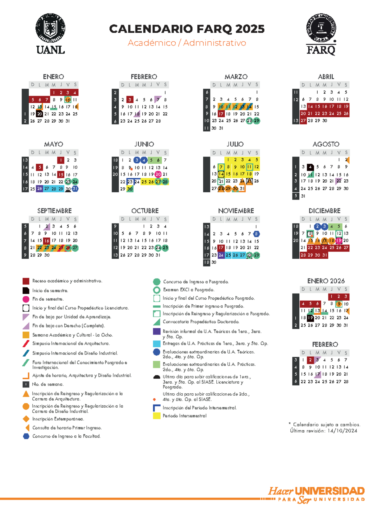 CALENDARIO FARQ 2025: Fechas Académicas y Administrativas - Studocu