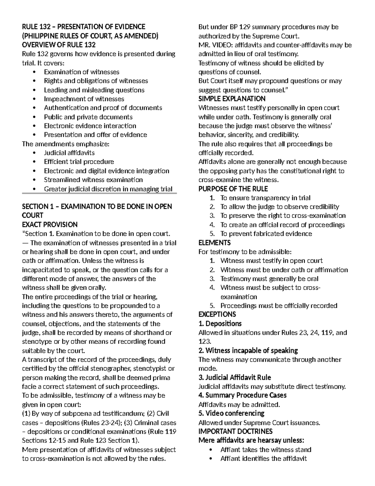 Rule 132: Presentation of Evidence Overview and Key Provisions - Studocu
