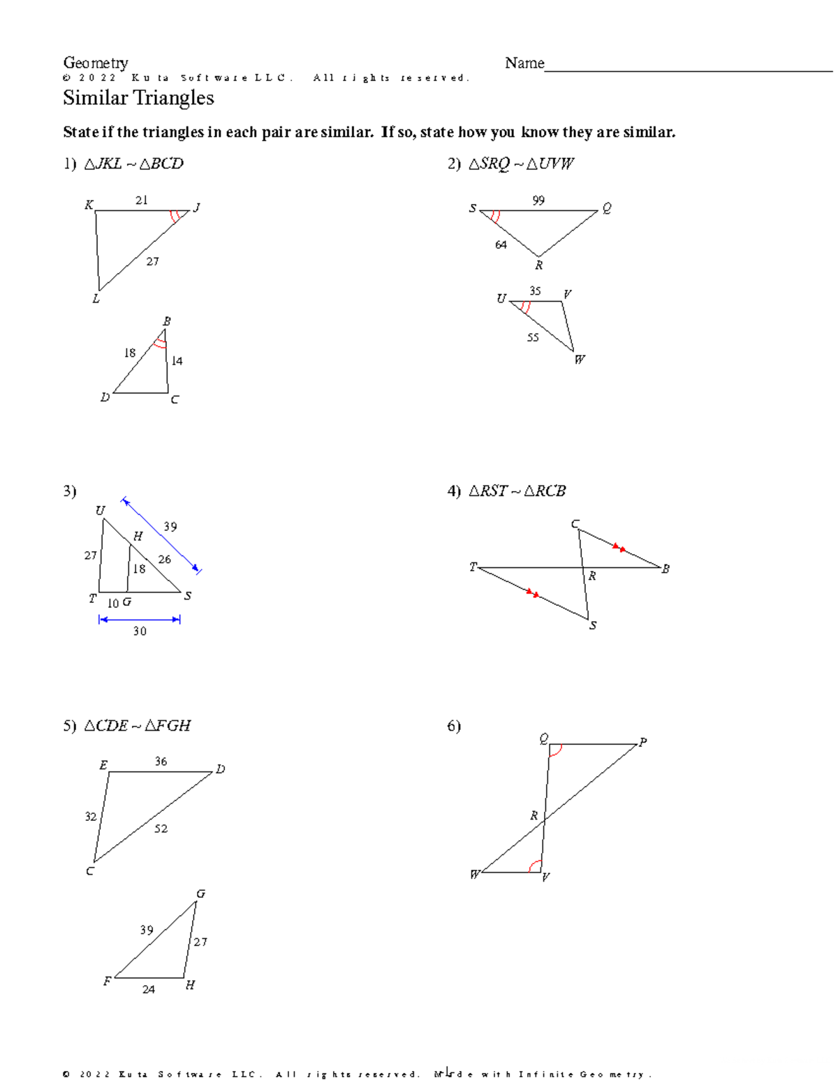 Geometry T2D0G2E2M Similar Triangles Worksheet and Answers - Studocu