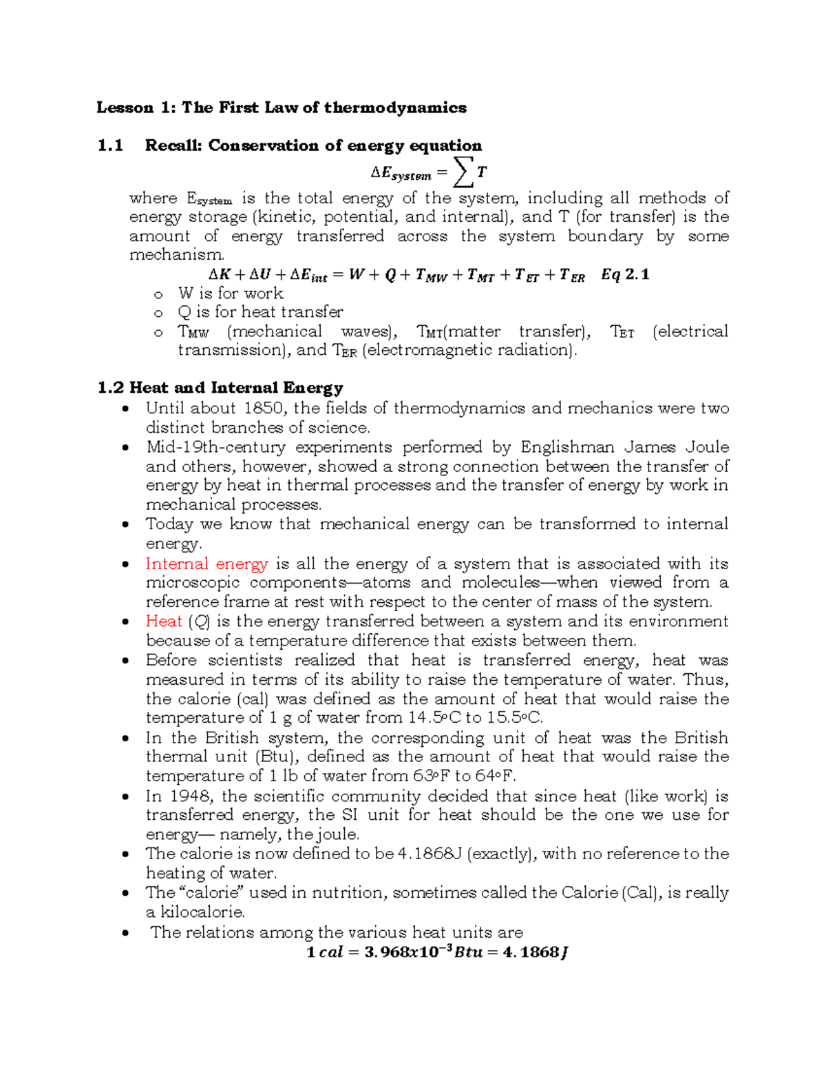 MOD1 L3: Lesson 1 - The First Law of Thermodynamics Explained - Studocu