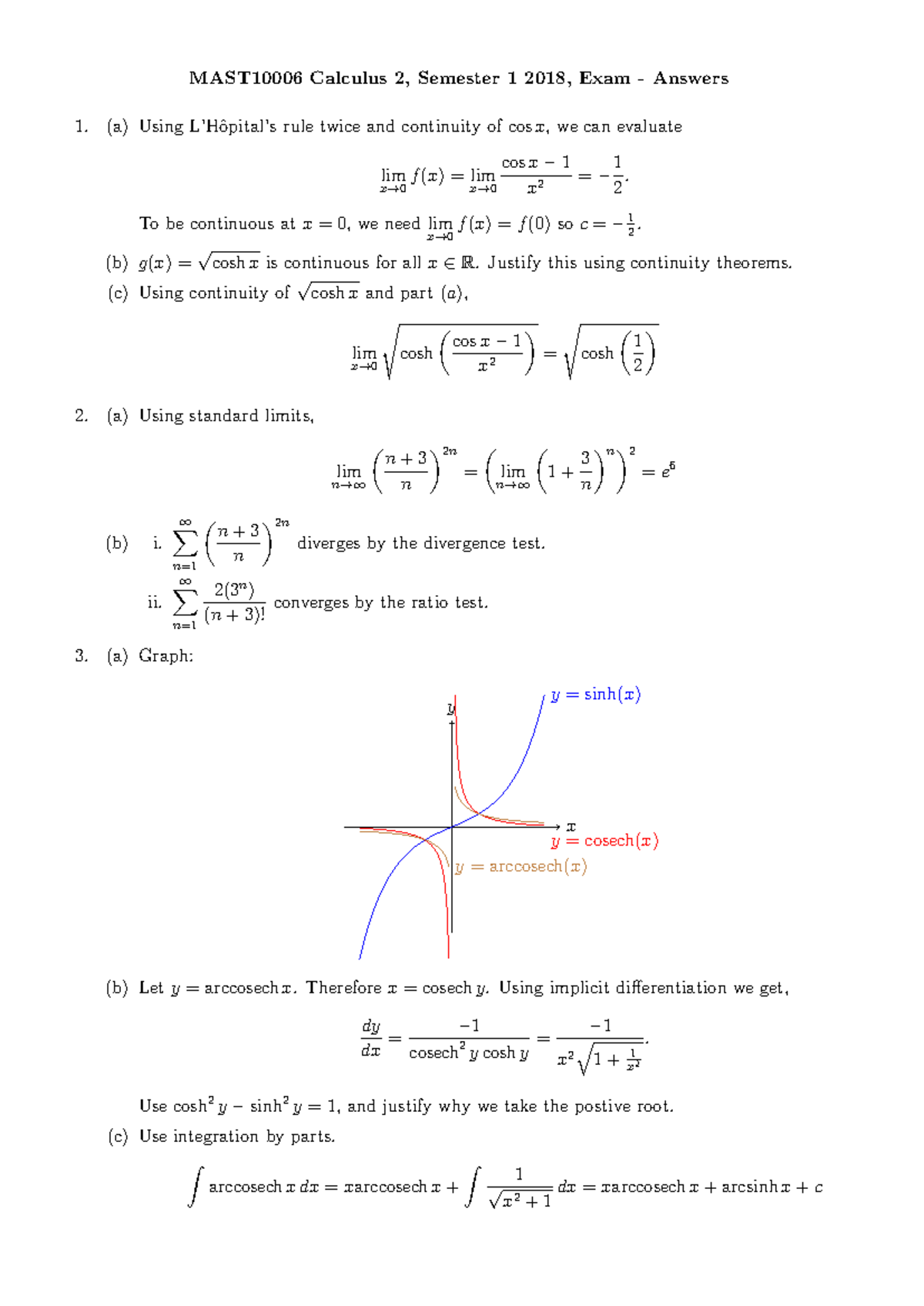 Unimelb Calc 2 MAST10006 Exam 2018 S1 Answers - MAST10006 Calculus 2 ...