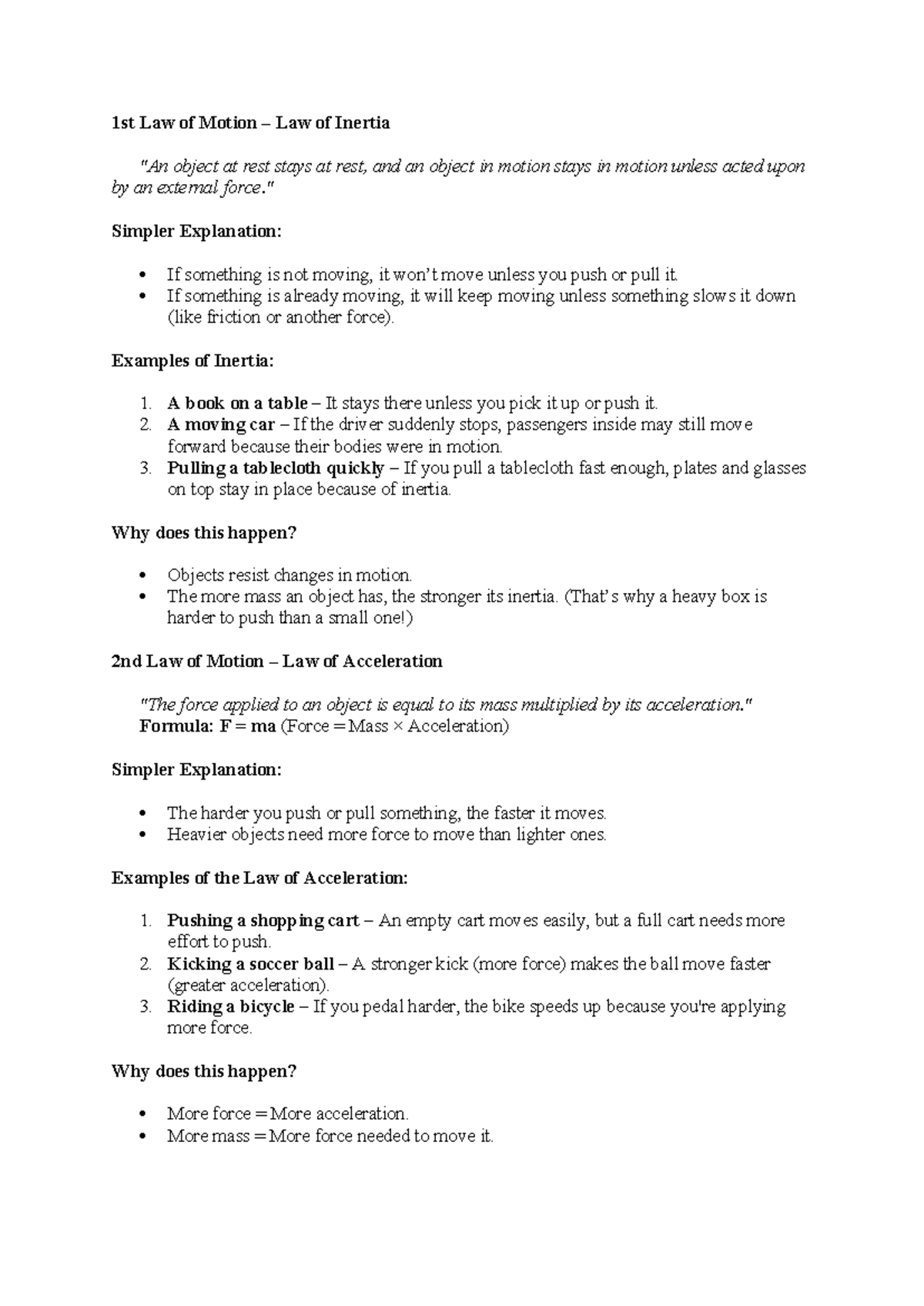 1st Law of Motion & Inertia: Simplified Notes for Physics 101 - Studocu