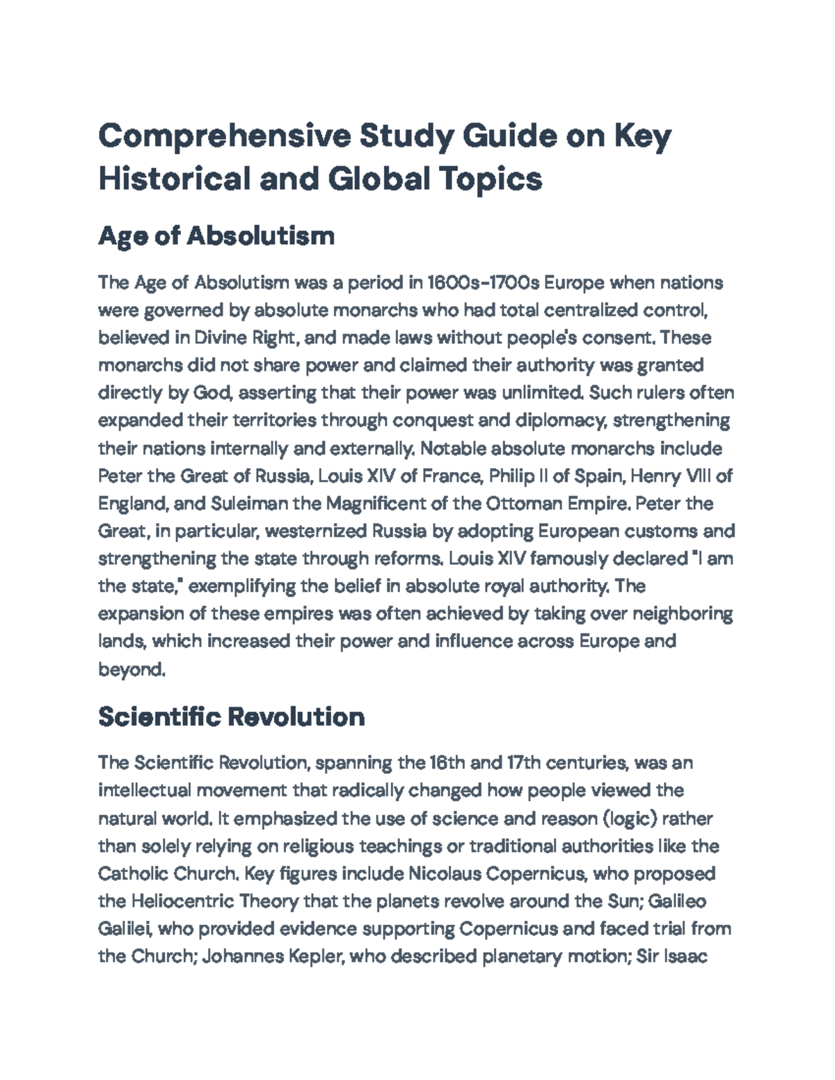 Comprehensive Study Guide: Key Historical Events & Ideas (HIST 101 ...