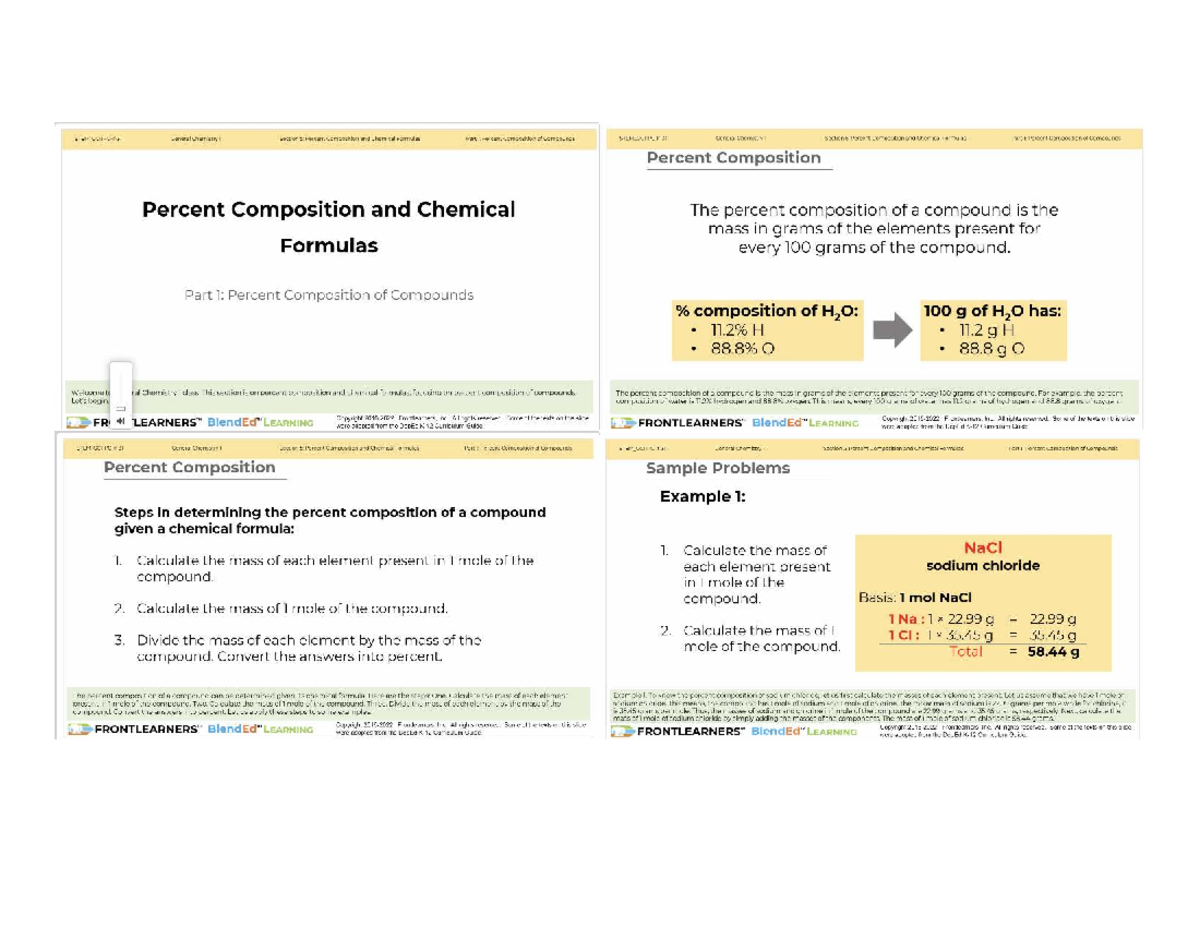 General Chemistry1 Section 5: Percent Composition & Chemical Formulas ...