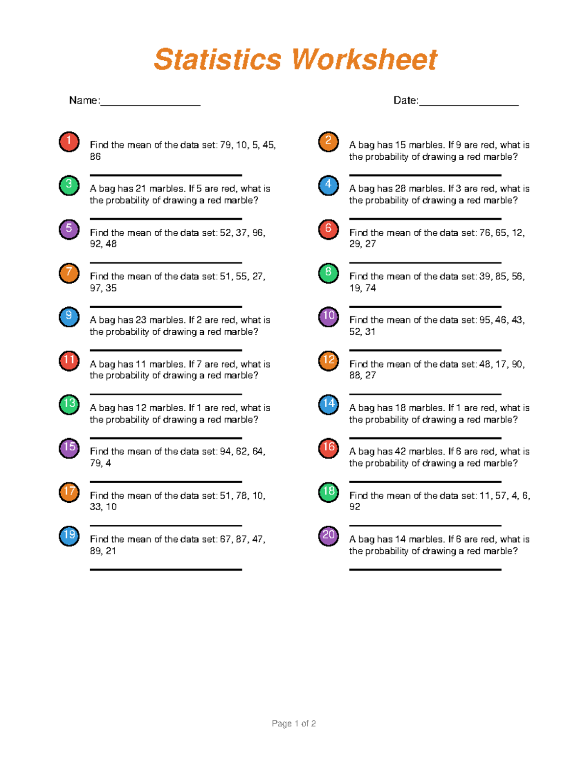 Statistics Worksheet 4: Mean & Probability Problems - Studocu