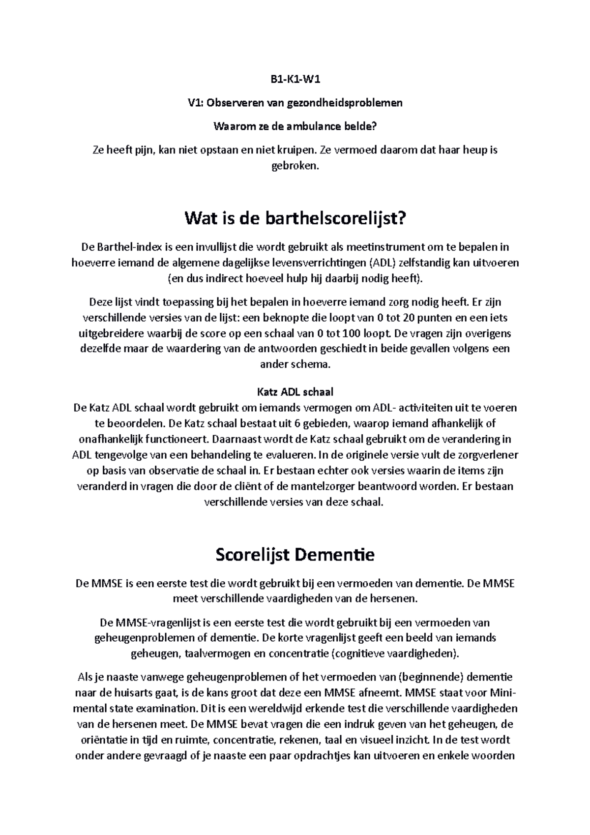 B1-K1-W1 - Observatie en Scorelijsten voor Gezondheidsproblemen ...